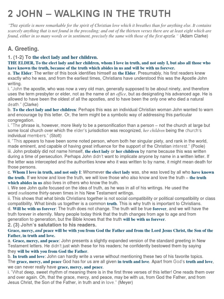 2 John Walking In The Truth A Greeting Pdf Antichrist Elder