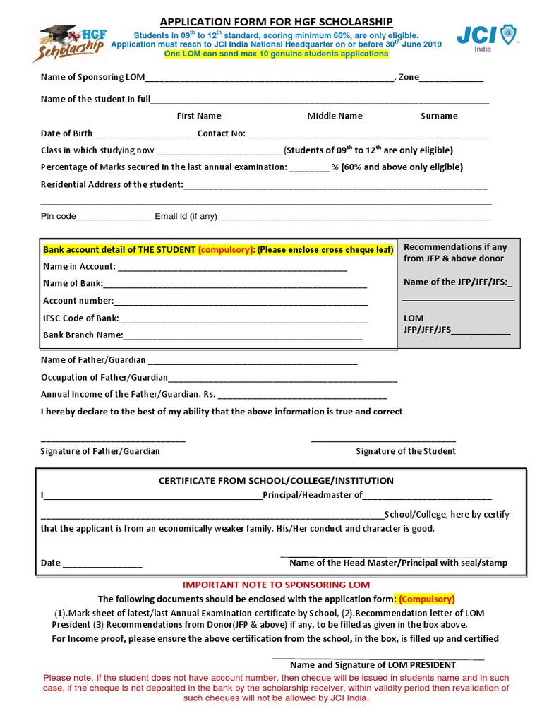 JCI Scholarship Form | Download Free PDF | Cheque | Banks