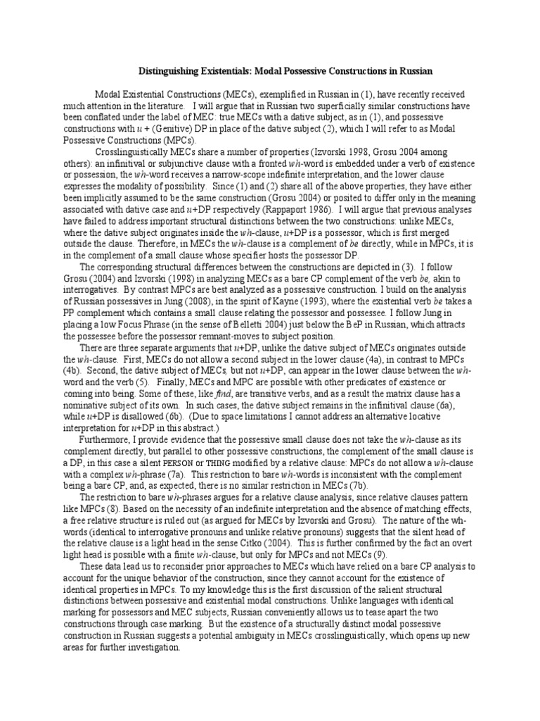 Livitz Existential | PDF | Clause | Subject (Grammar)