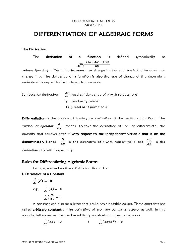 Derivatives of Algebraic Forms | PDF | Variable (Mathematics) | Derivative