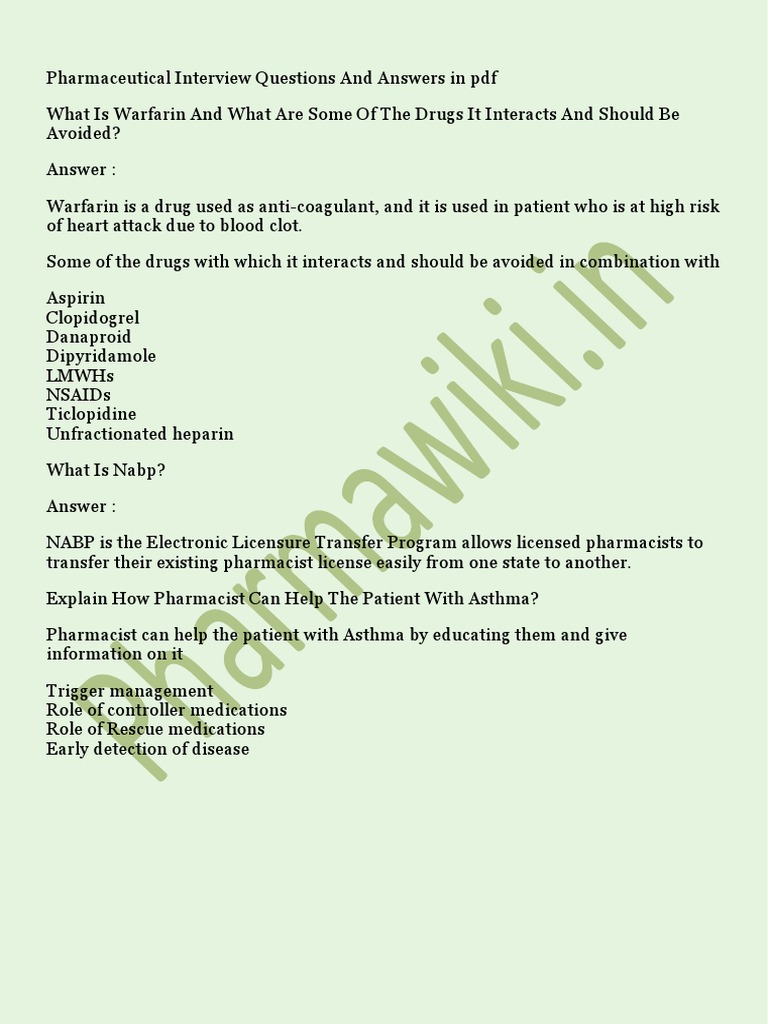 Pharmaceutical Interview Questions PDF | PDF | Verification And ...
