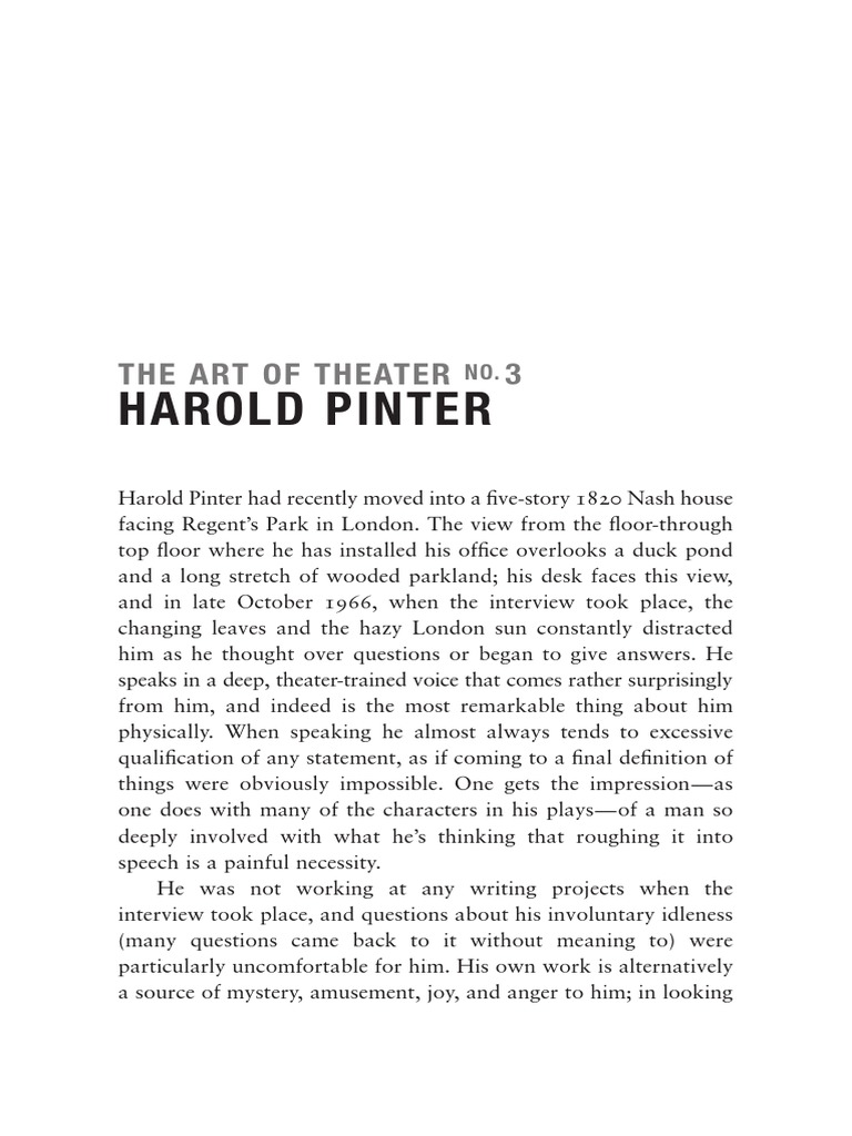 Harold Pinter: The Art of Theater 3 | PDF