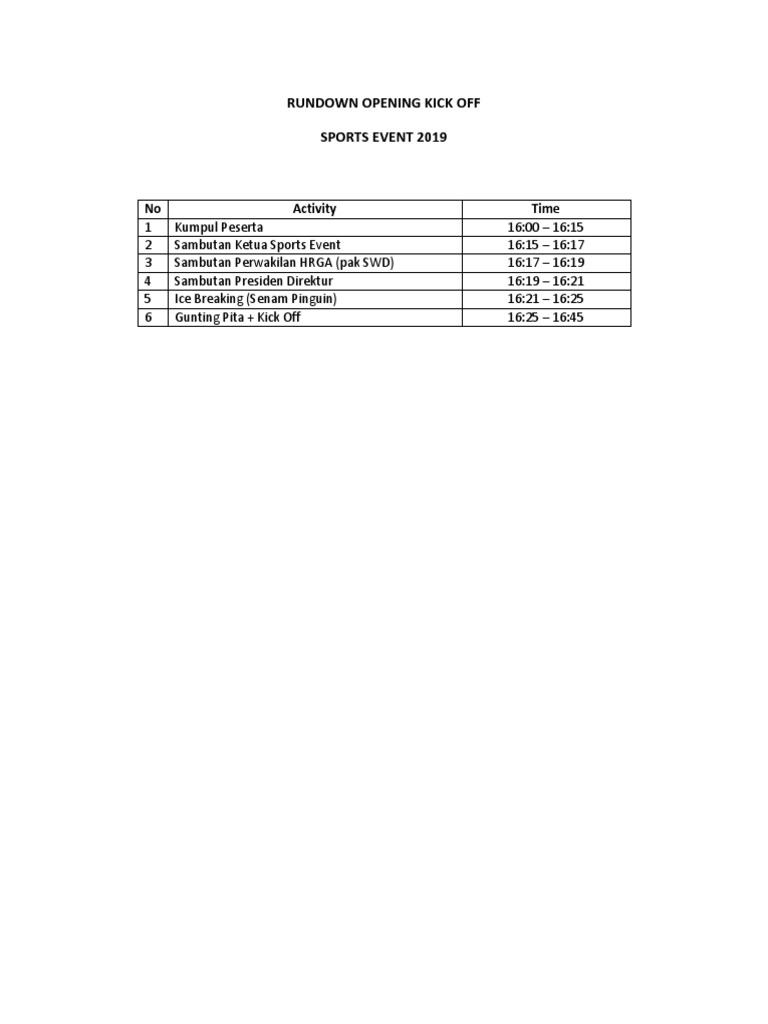 Sports Event 2019 Kickoff Schedule | PDF