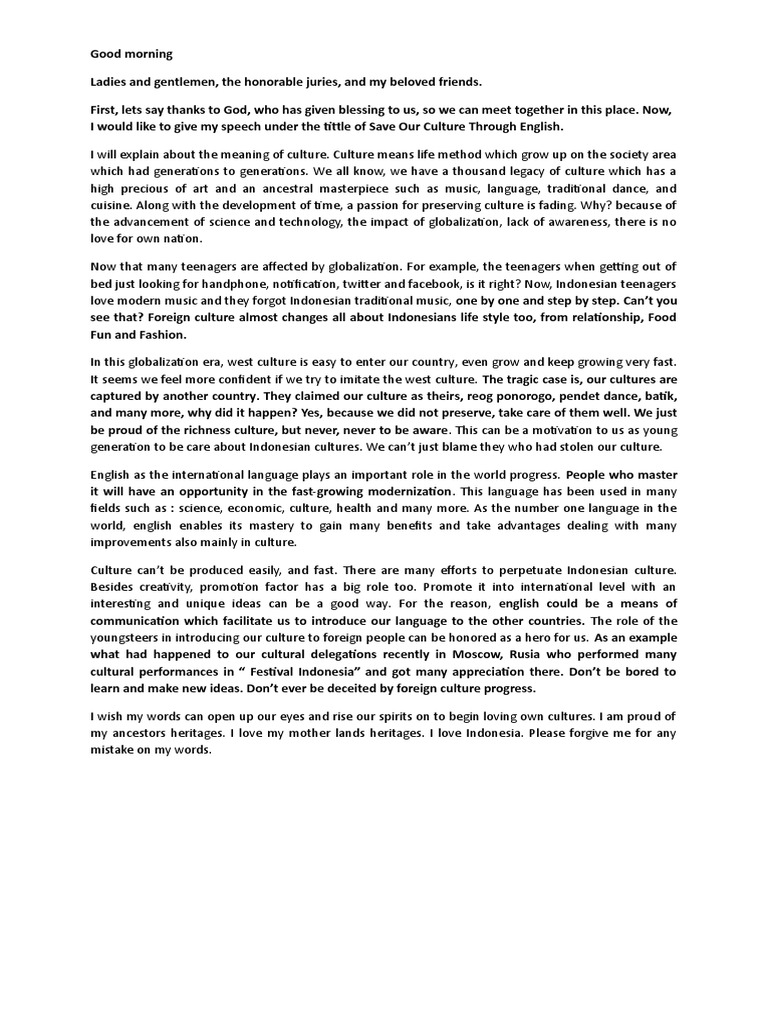 Save Our Culture Through English | PDF | Indonesia