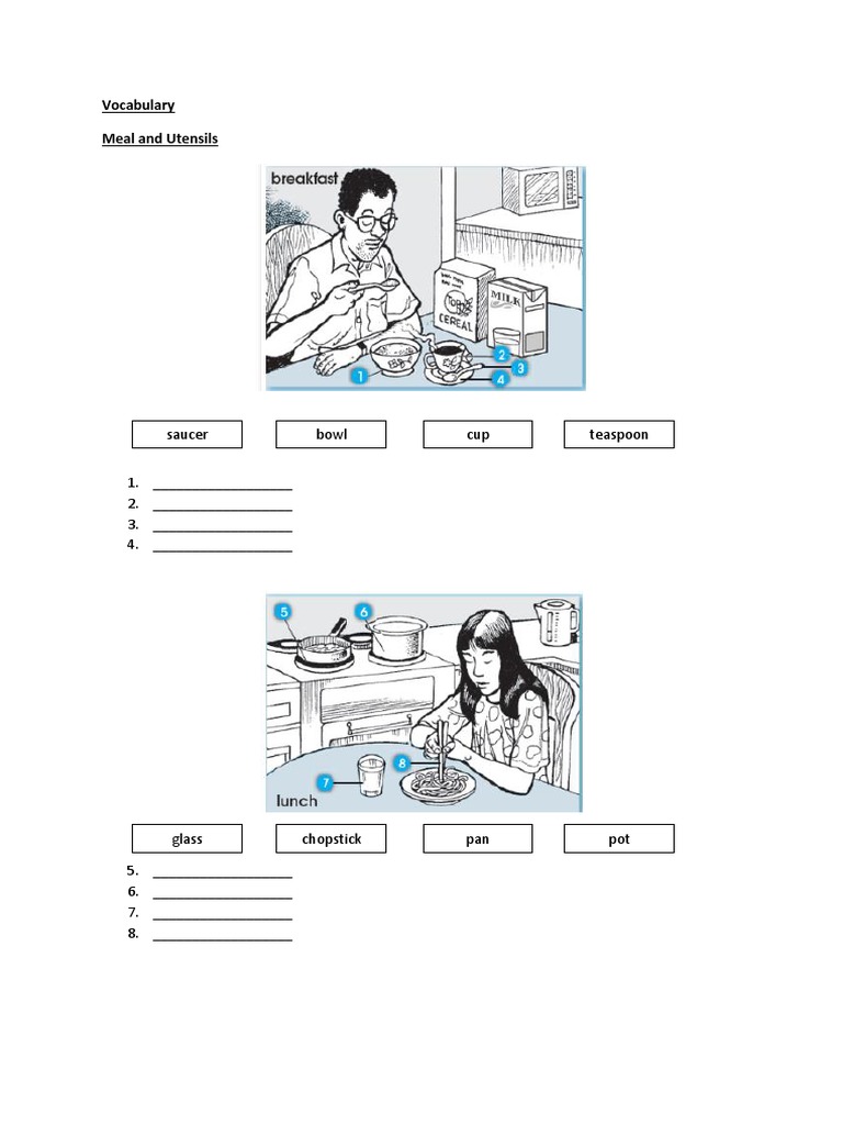 Meal Utensils and Transport Vocabulary | PDF