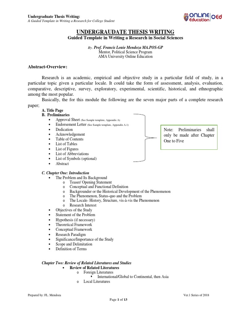 Undergraduate Thesis Writing Guide | PDF | Hypothesis | Thesis