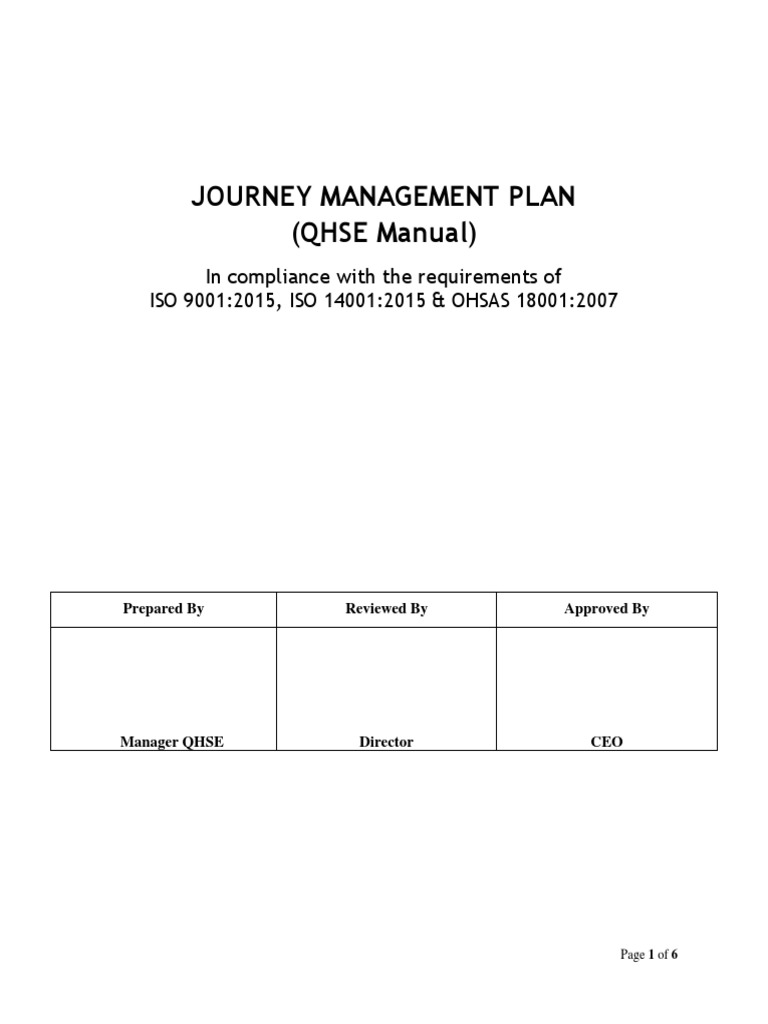 Journey Management Plan (QHSE Manual) | Download Free PDF | Sleep ...