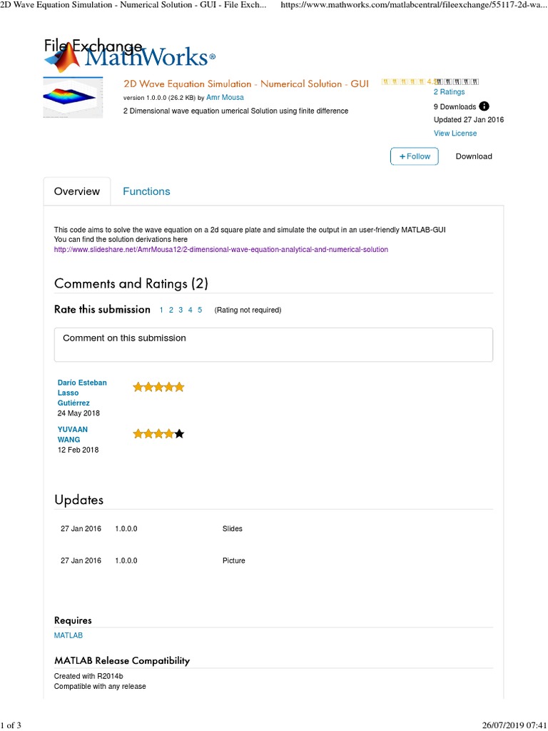 2 Dim Wave Equation | PDF | Matlab | Equations