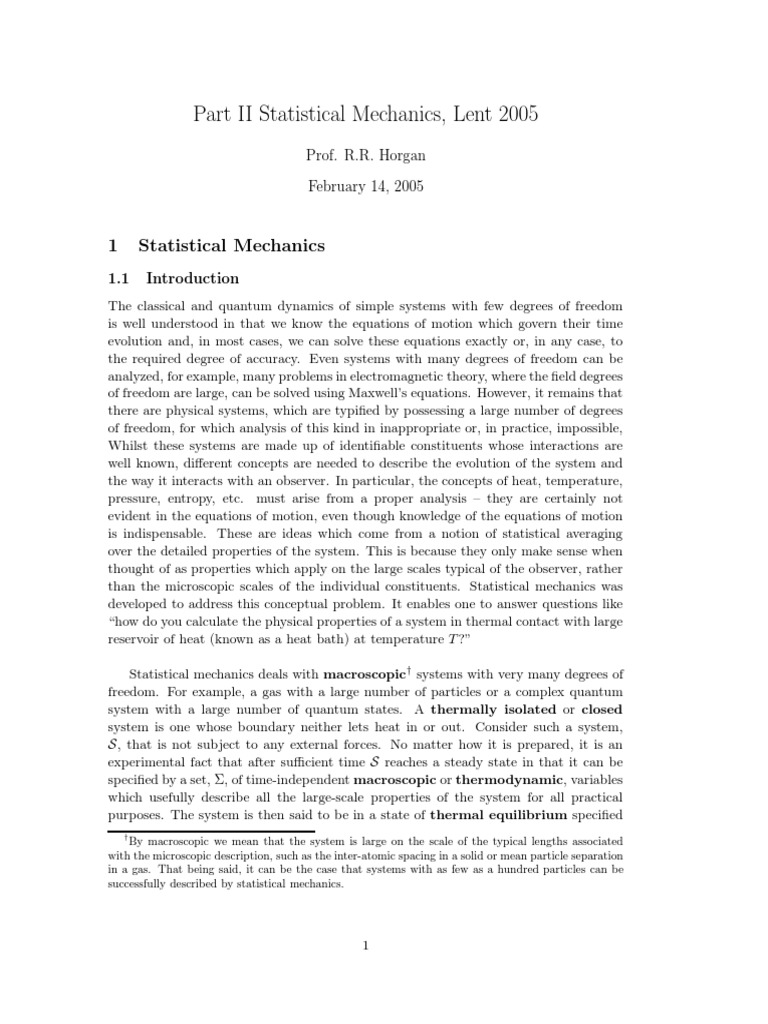 Statistical Mechanics Overview and Ensembles | PDF | Statistical ...