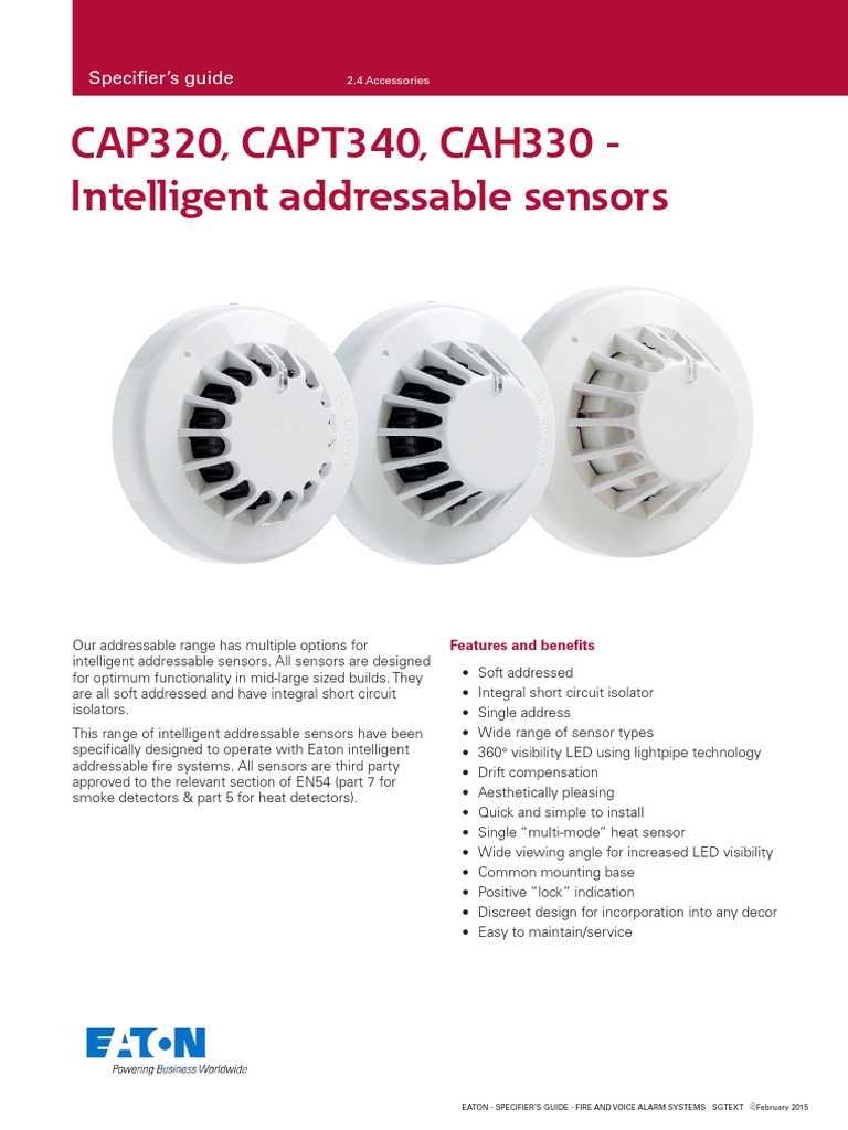 CAP320, CAPT340, CAH330 - Intelligent Addressable Sensors: Specifier's ...