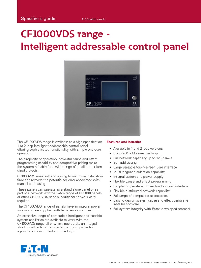 CF1000VDS Range - Intelligent Addressable Control Panel: Specifier's ...
