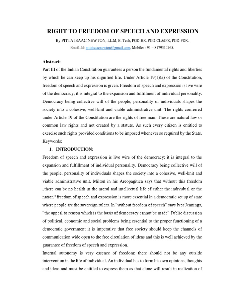 Right To Freedom of Speech and Expression | PDF | Freedom Of Speech ...