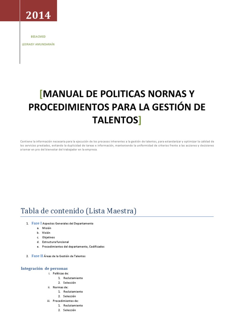 Manual de Politicas Normas y Procedimientos de RRHH | PDF | Gestión de recursos humanos | Economias