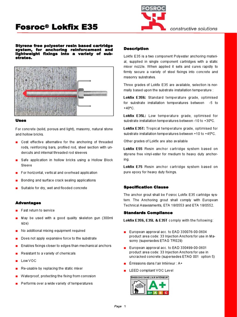 Lokfix E35 TDS 191018 | Download Free PDF | Masonry | Concrete