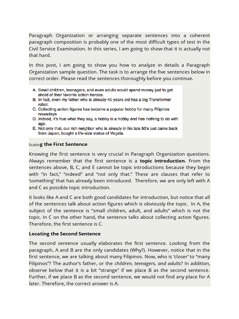 Paragraph Organization | PDF | Test (Assessment) | Question