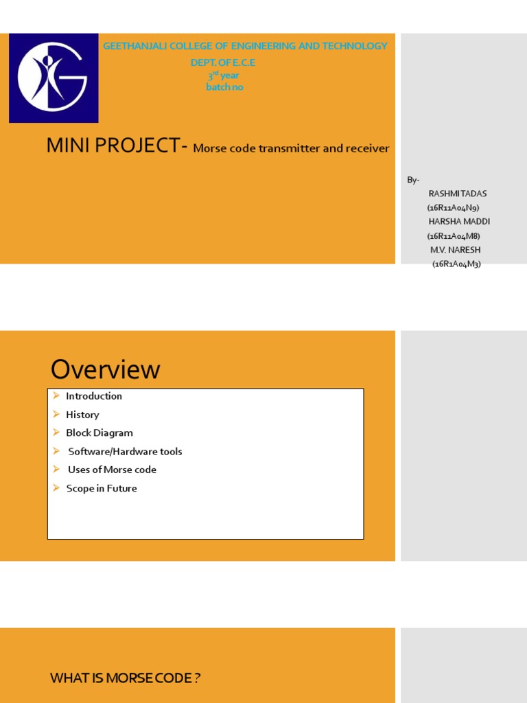 Mini Project-: Morse Code Transmitter and Receiver | PDF | Telegraphy ...