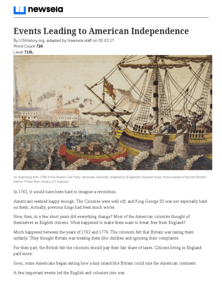 Key Events Leading to Independence | PDF | Thirteen Colonies | American ...