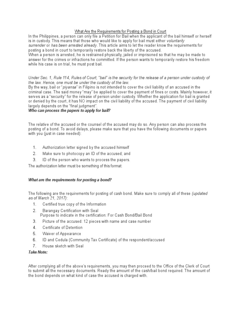 What Are The Requirements For Posting A Bond in Court | PDF | Bail ...