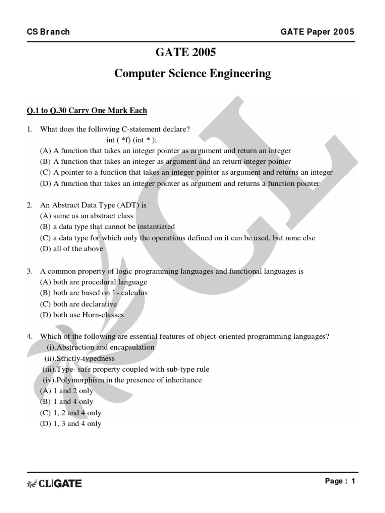 GATE CS 2005 Actual Paper | PDF | Transmission Control Protocol | Cpu Cache