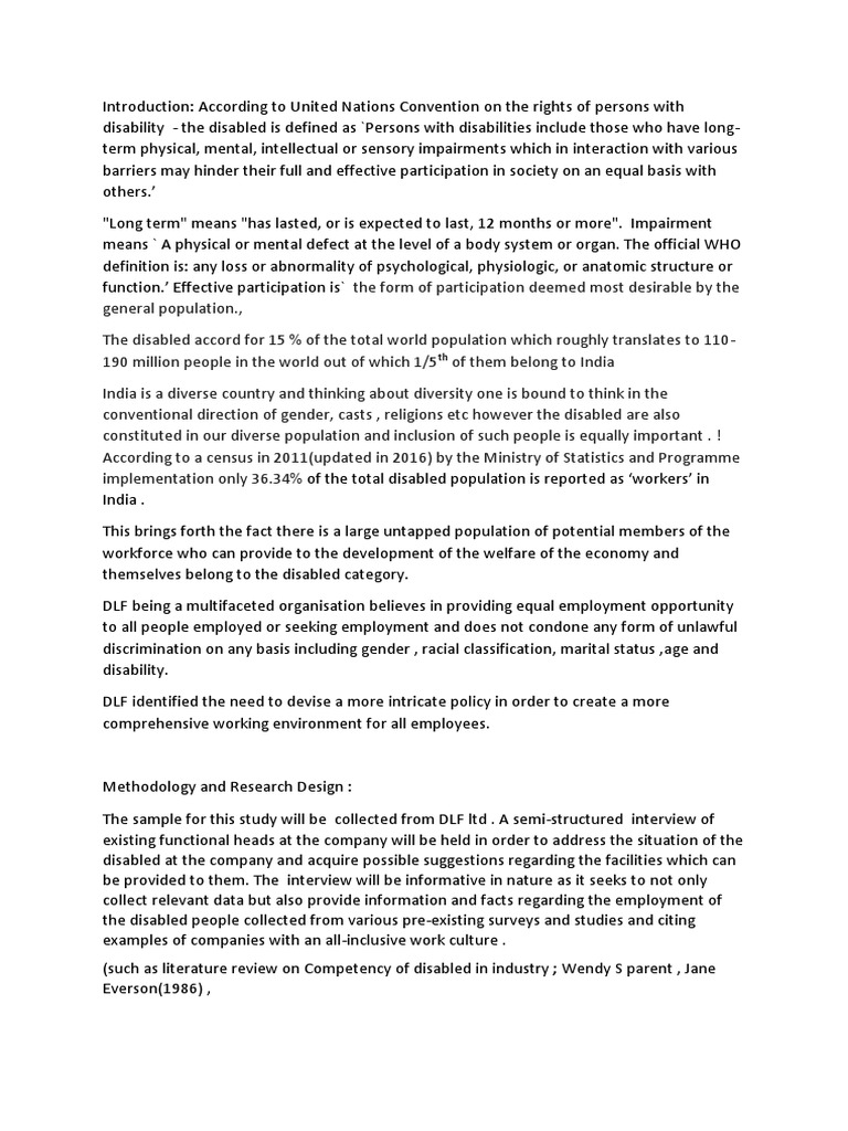 Dissertation Proposal Sample | PDF | Disability | Employment