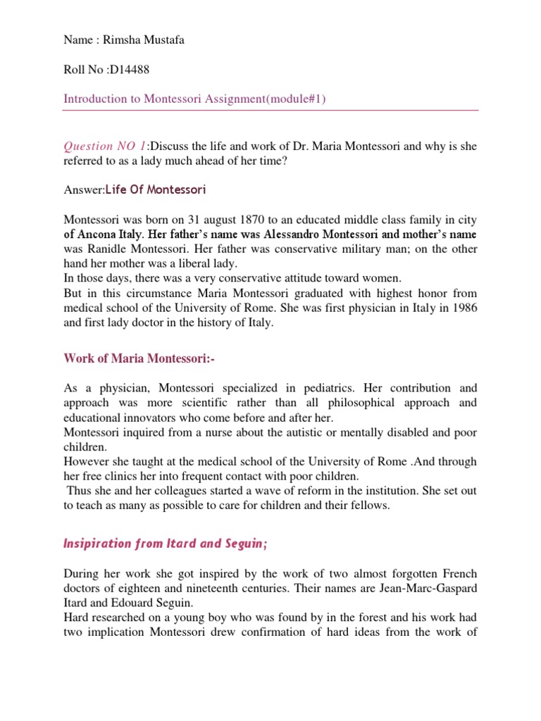 Maria Montessori: Life and Method Overview | PDF | Montessori Education ...
