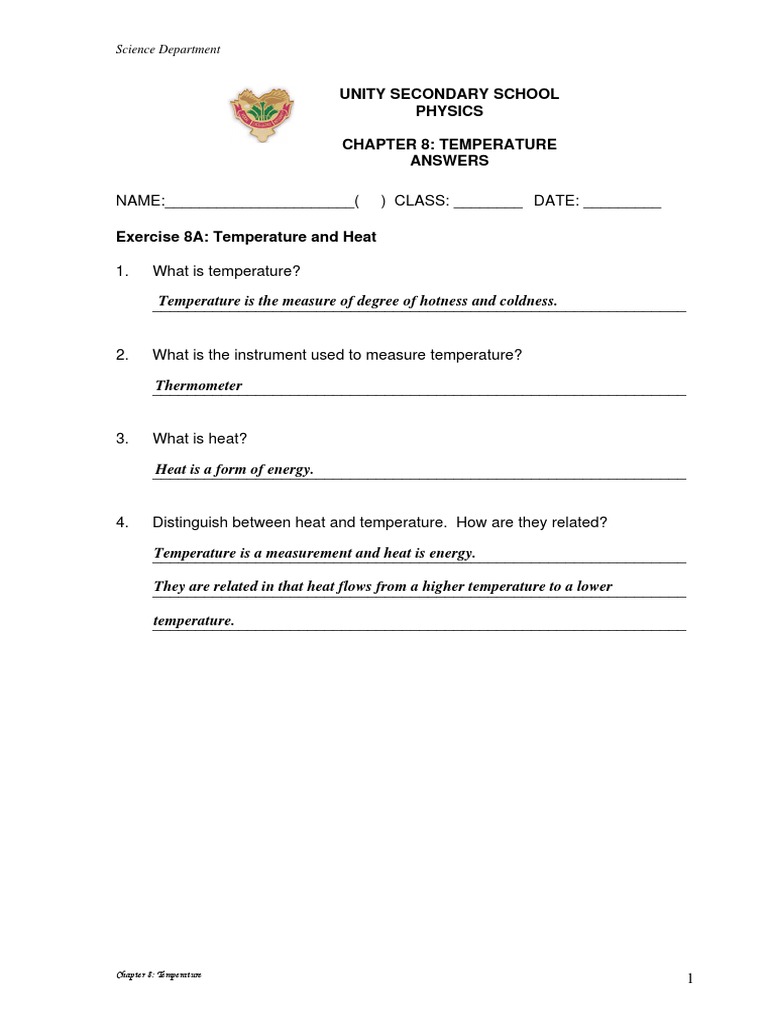 Physics Temperature Exercises | PDF | Thermometer | Temperature
