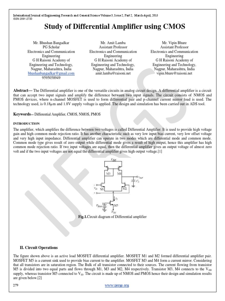 Study of Differential Amplifier Using CMOS: Abstract | PDF | Mosfet ...