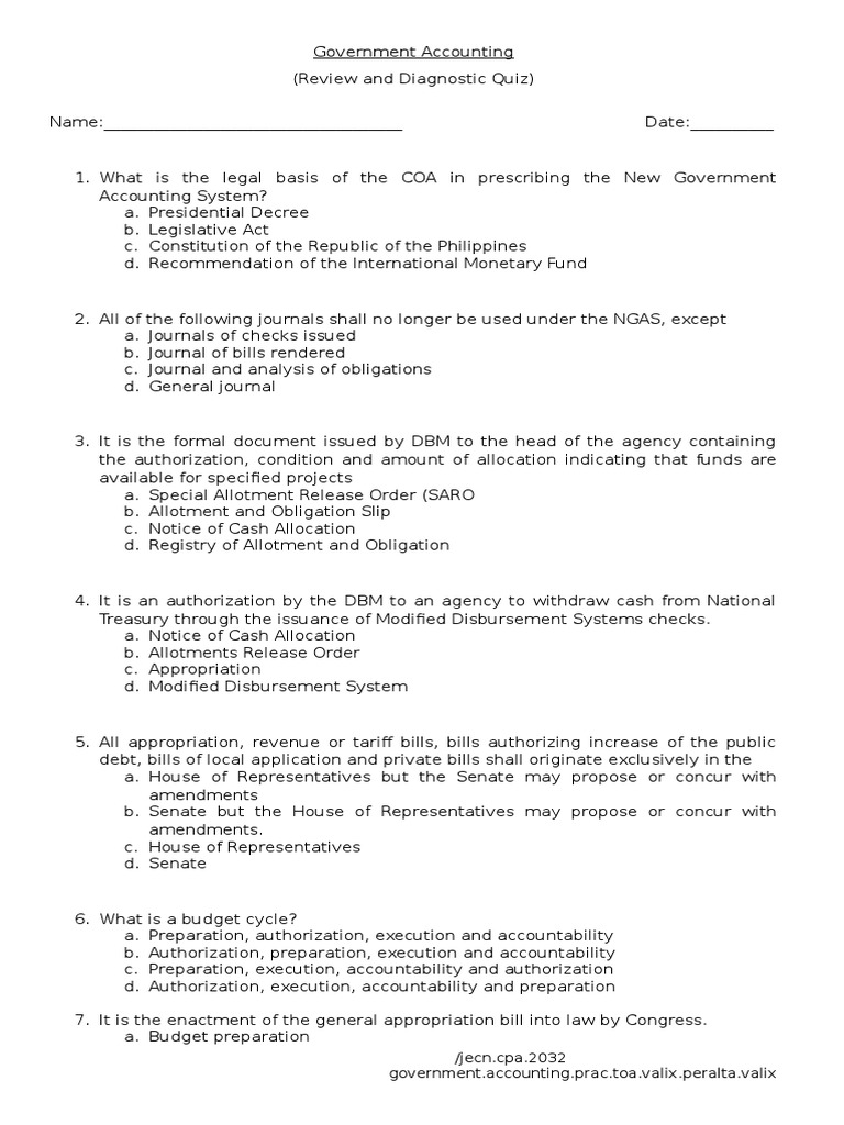 Government Accounting Theory Cpar PDF | PDF | Budget | Appropriation Bill