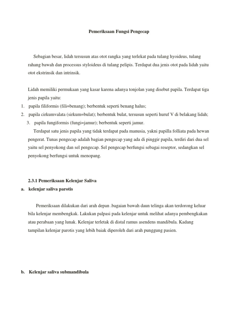 Pemeriksaan Fungsi dan Struktur Lidah | PDF