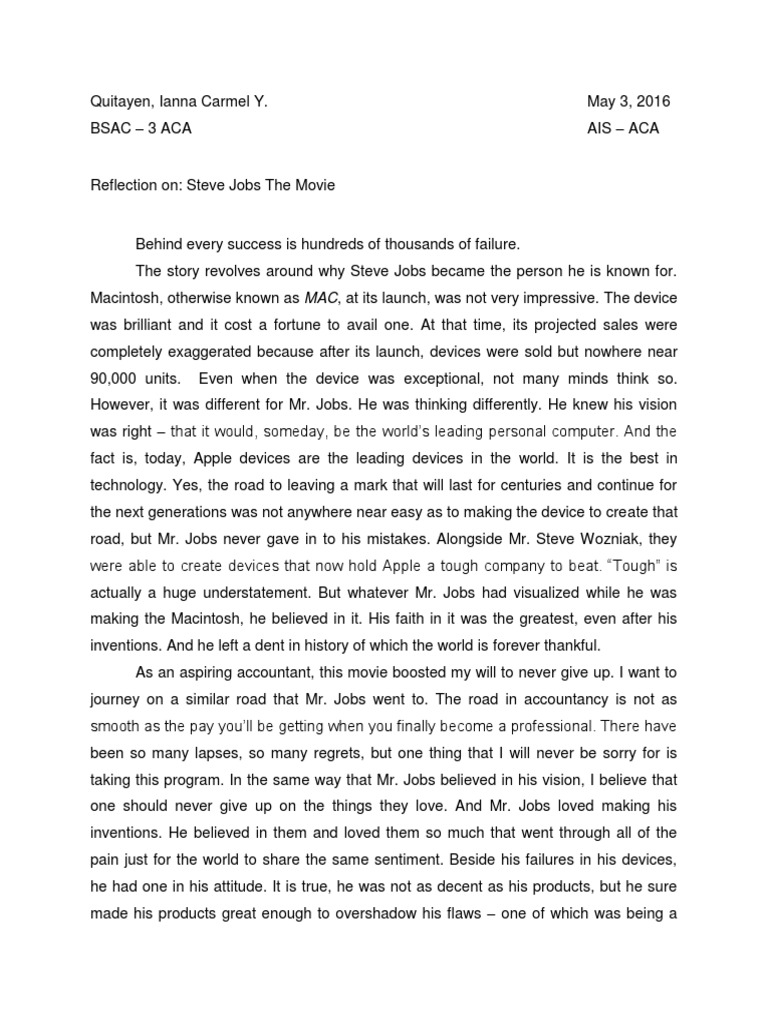 Reflection On Jobs Pdf Steve Jobs Macintosh