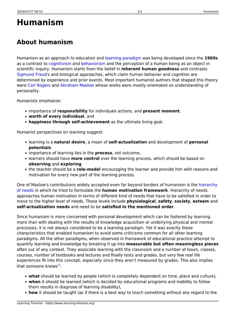 An Introduction to Humanism as an Educational Learning Paradigm | PDF ...