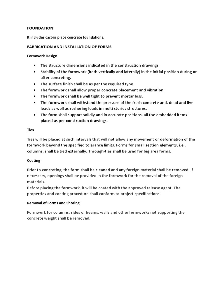 Foundation: It Includes Cast-In Place Concrete Foundations | PDF ...