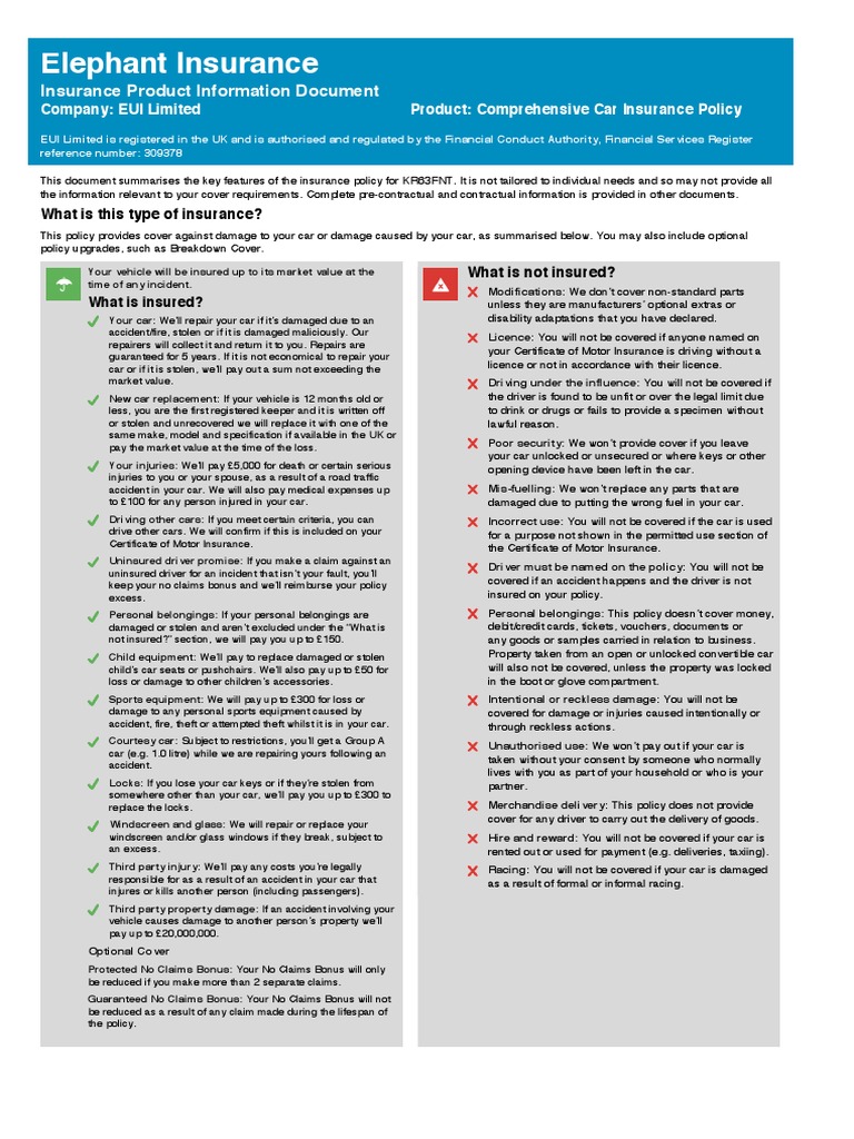 Elephant Insurance: Insurance Product Information Document | PDF ...