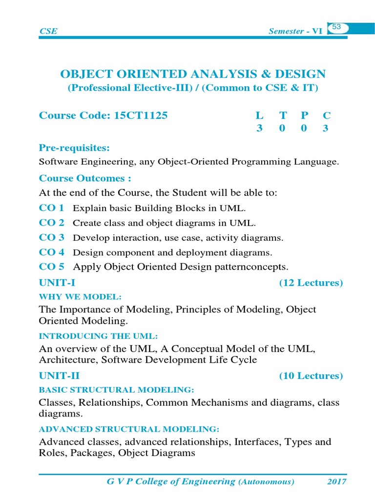Ooad Syllabus 2015 16 Batch 1 Pdf Unified Modeling Language Conceptual Model