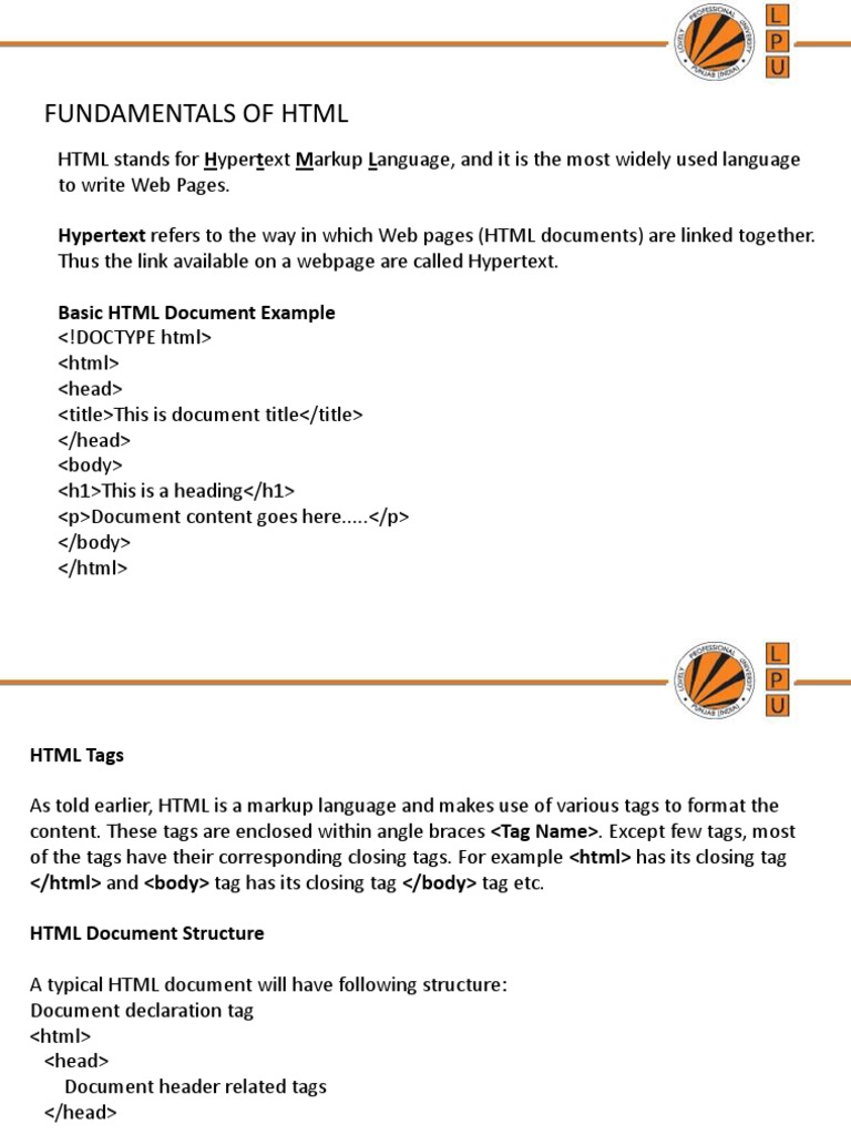 Fundamentals of HTML: Hypertext Refers To The Way in Which Web Pages ...