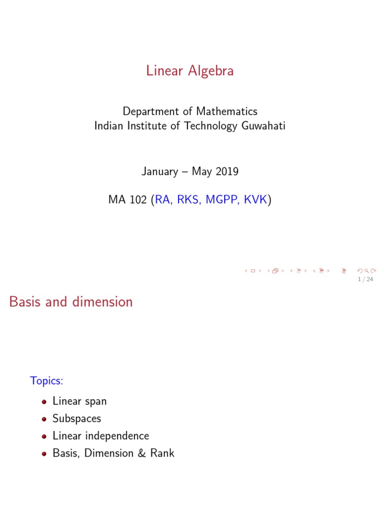 LA Lecture 6 7 PDF | PDF | Linear Subspace | Basis (Linear Algebra)