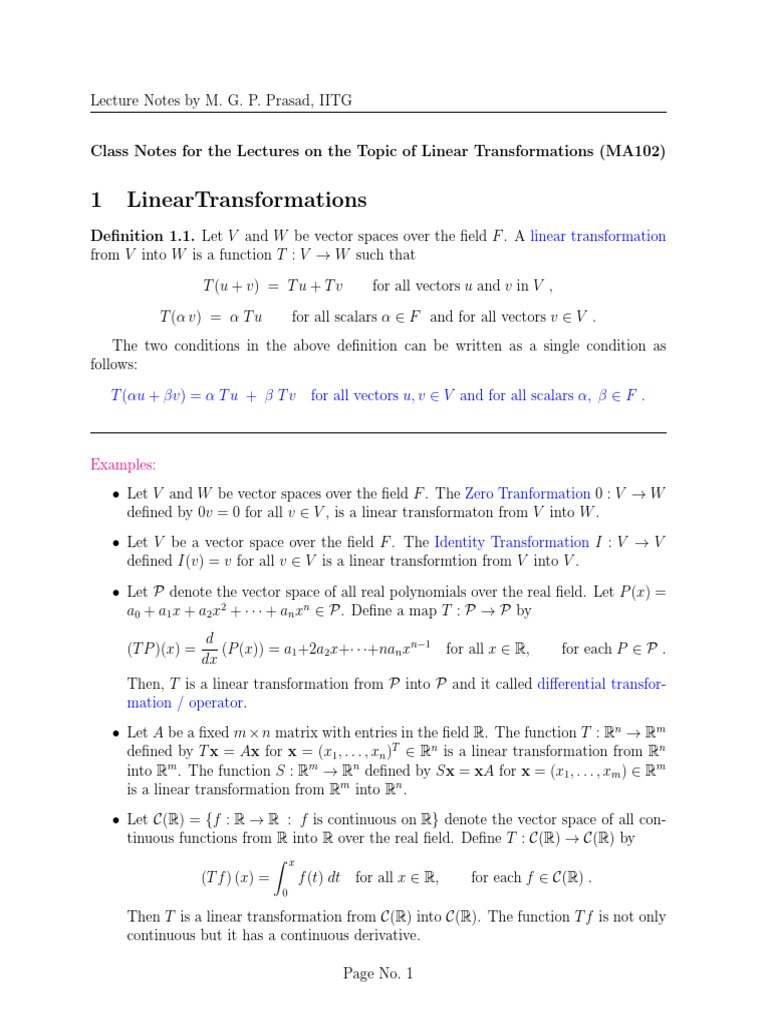 Linear Transformations Overview | PDF | Linear Map | Basis (Linear Algebra)
