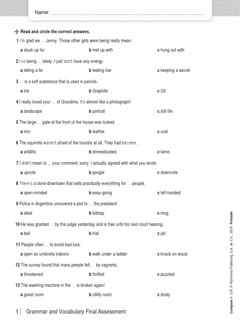 Language Log 6 Final Grammar and Vocabulary Assessment | PDF | Nature