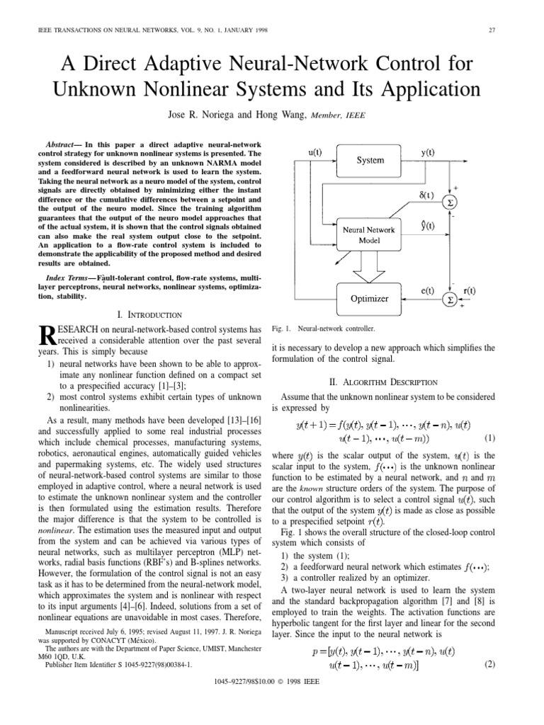 A Direct Adaptive Neural-Network Control For Unknown Nonlinear Systems and Its Application | PDF ...