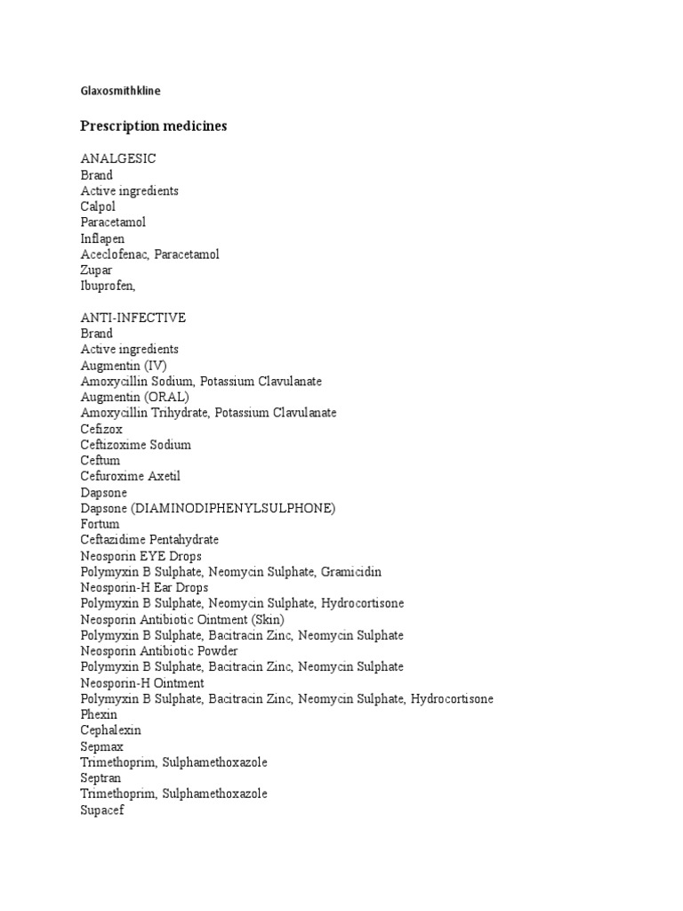 Prescription Medicines: Glaxosmithkline | PDF | Chemical Substances ...
