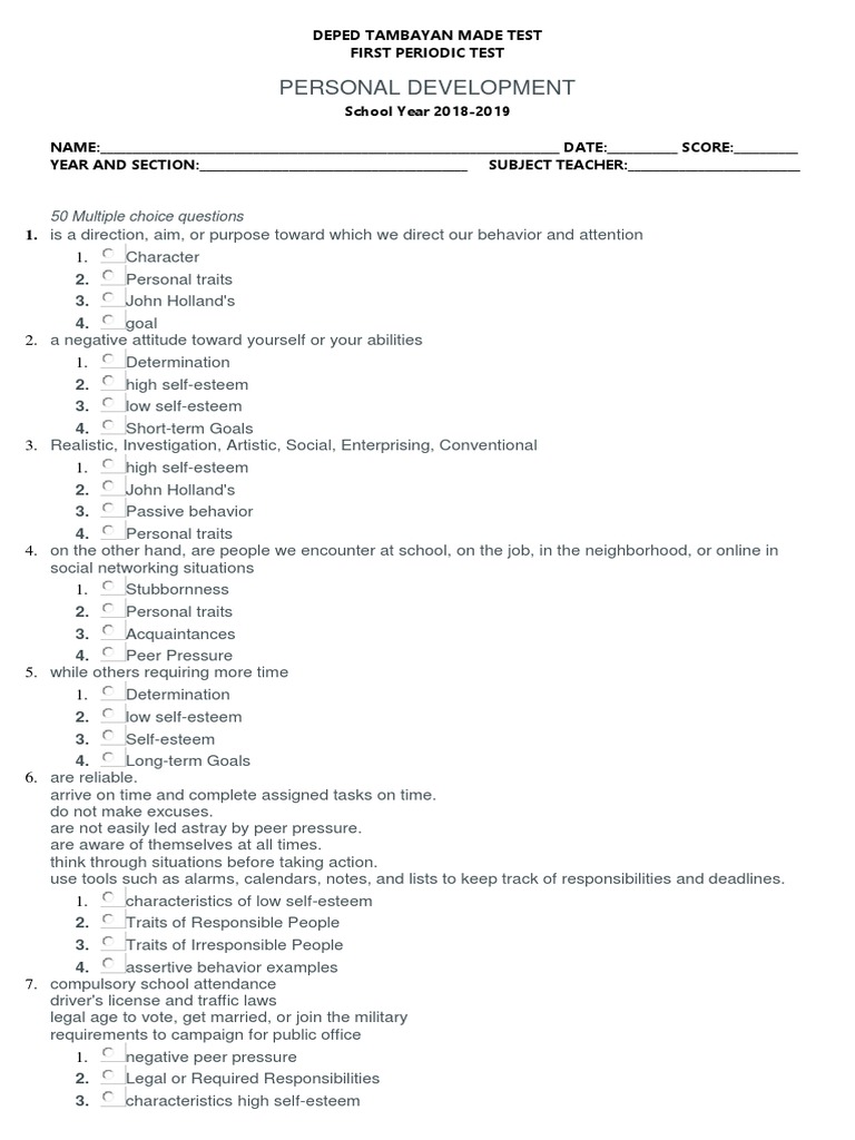 Personal Development Test Guide | PDF | Motivation | Motivational