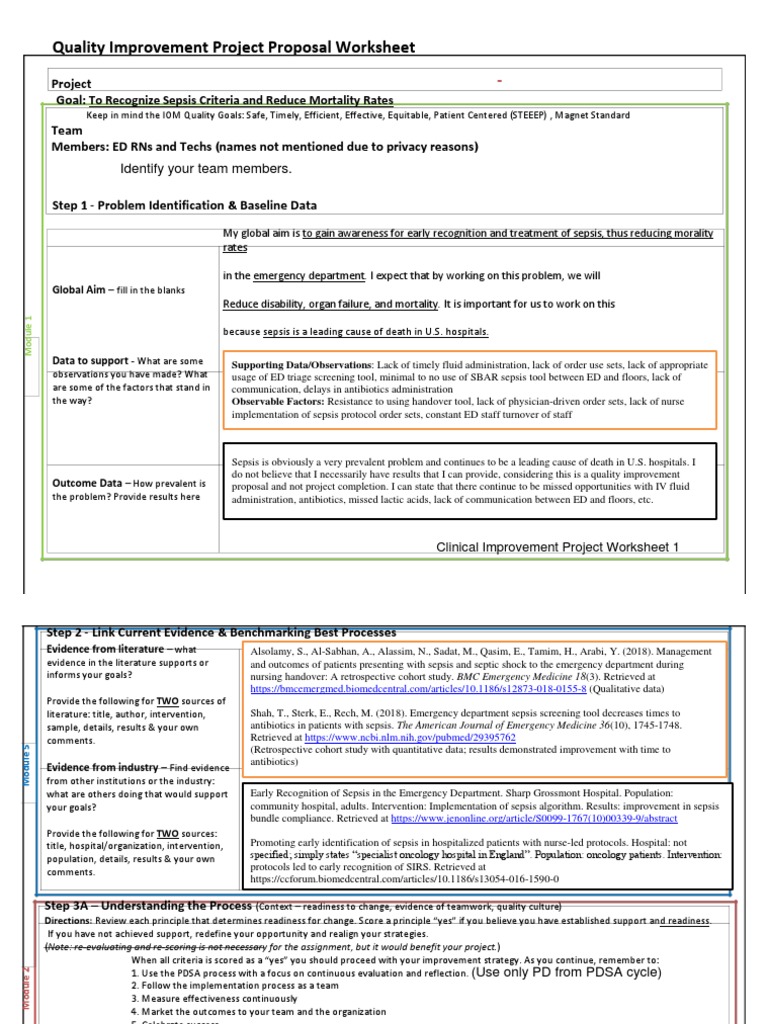 Quality Improvement Project Proposal Worksheet | PDF | Sepsis ...
