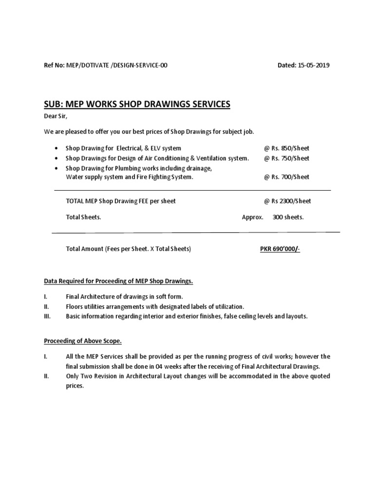 MEP Shop Drawings Proposal and Pricing | PDF | Technology & Engineering
