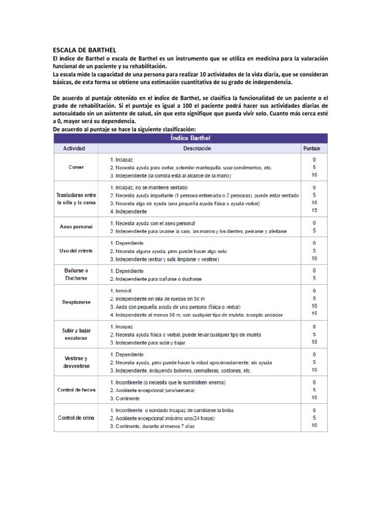 Escala de Barthel | PDF