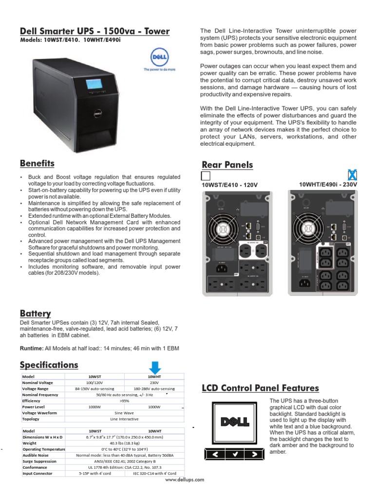 Dell 1000W UPS Spec Sheet | Download Free PDF | Electric Power ...