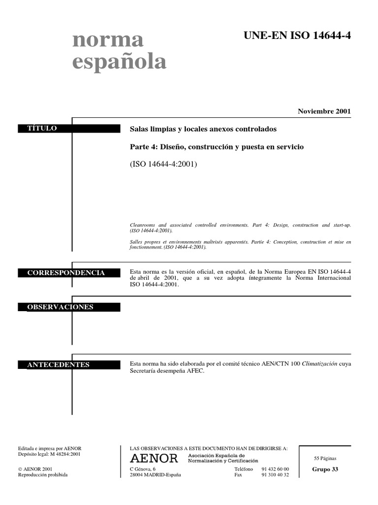 ISO 14644-4 (Año 2001) PDF | PDF
