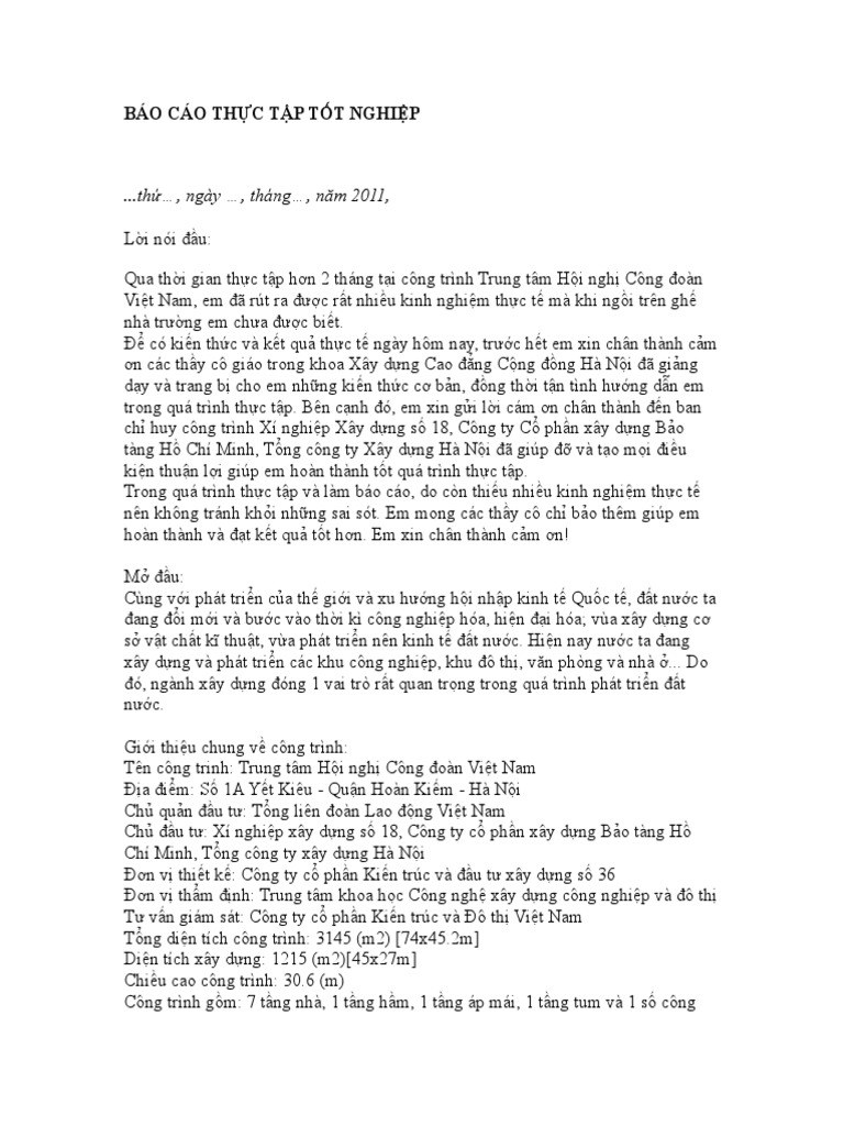 (123doc) Bao Cao Thuc Tap Tot Nghiep Xay Dung | PDF
