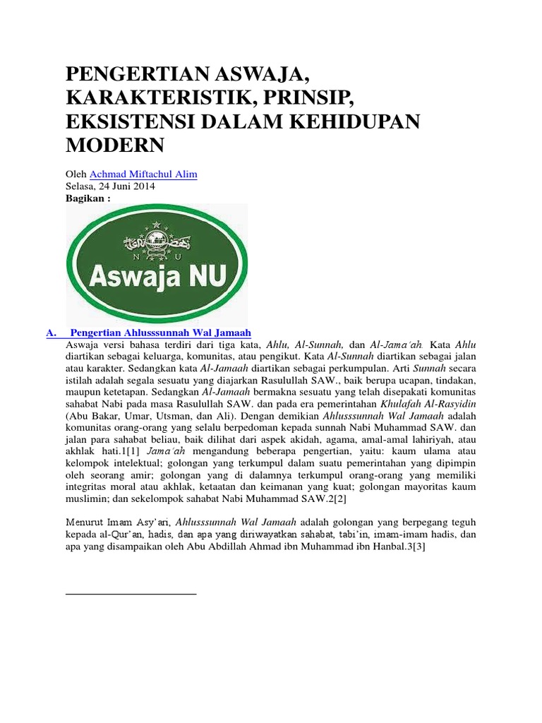 Pengertian Aswaja Karakteristik Prinsip | PDF | Filsafat | Agama ...