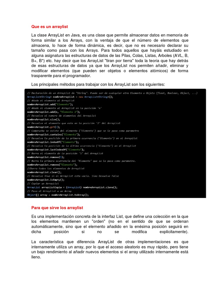 Guía Completa de ArrayList en Java | PDF | Desarrollo de software | Ingeniería Informática
