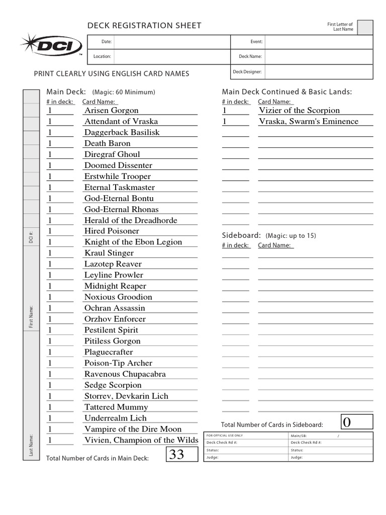Deck Registration Sheet: Main Deck: Main Deck Continued & Basic Lands | PDF | Tabletop Games ...